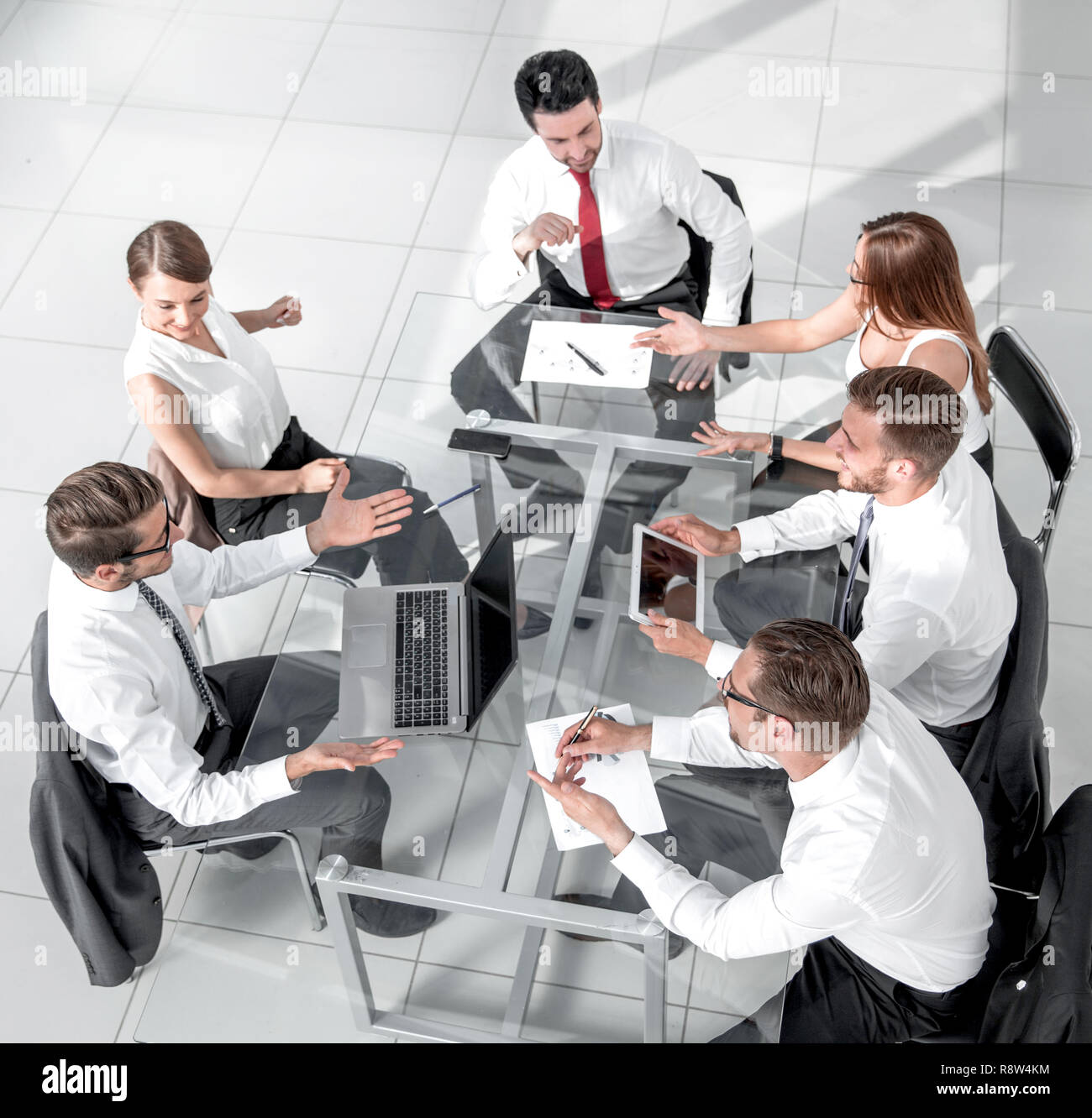 business meeting at the table, top view Stock Photo - Alamy