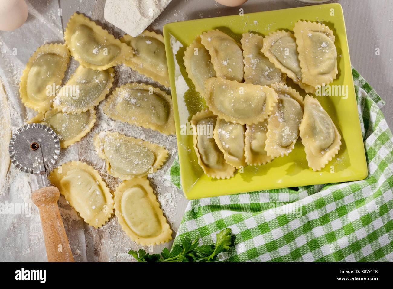 traditional italian ravioli filled with a cheese and spinach Stock ...