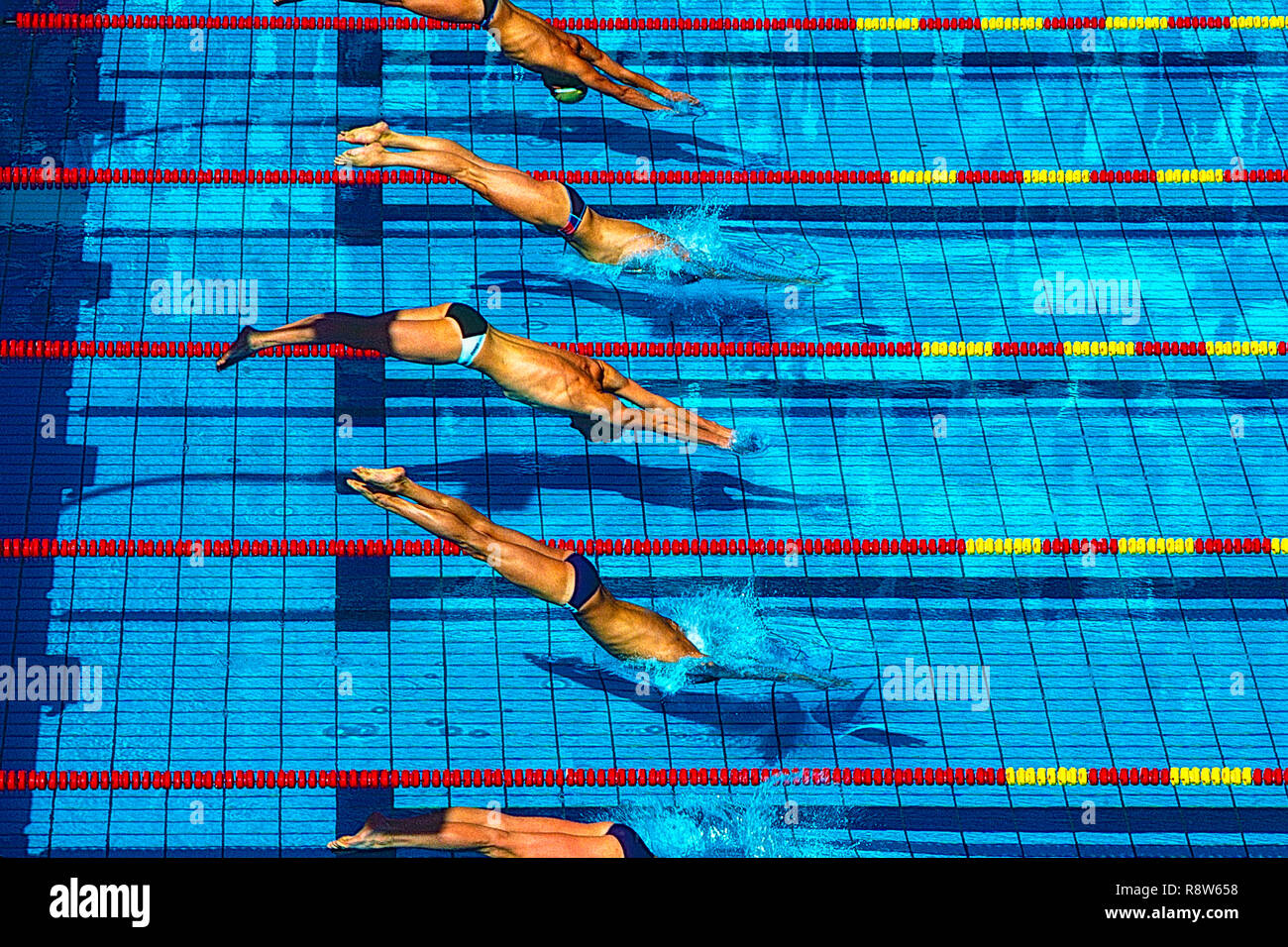 Swimmers at start of race Stock Photo - Alamy