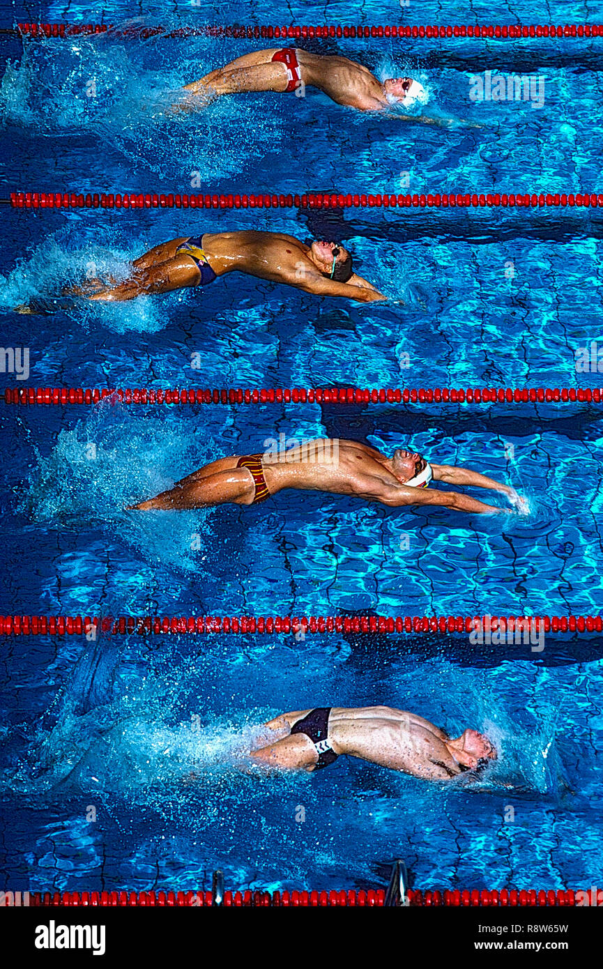 Swimmers at start of race Stock Photo - Alamy