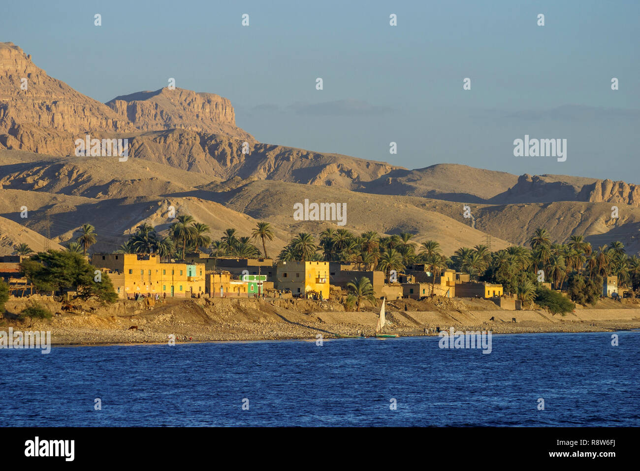 View of a typical small riverside village on the banks of the River ...
