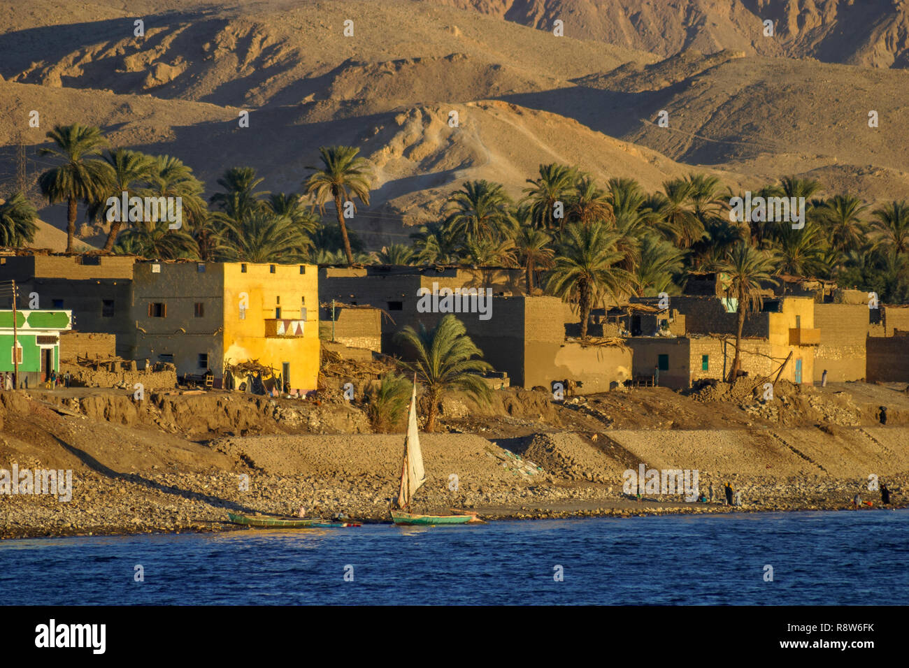 View of a typical small riverside village on the banks of the River ...