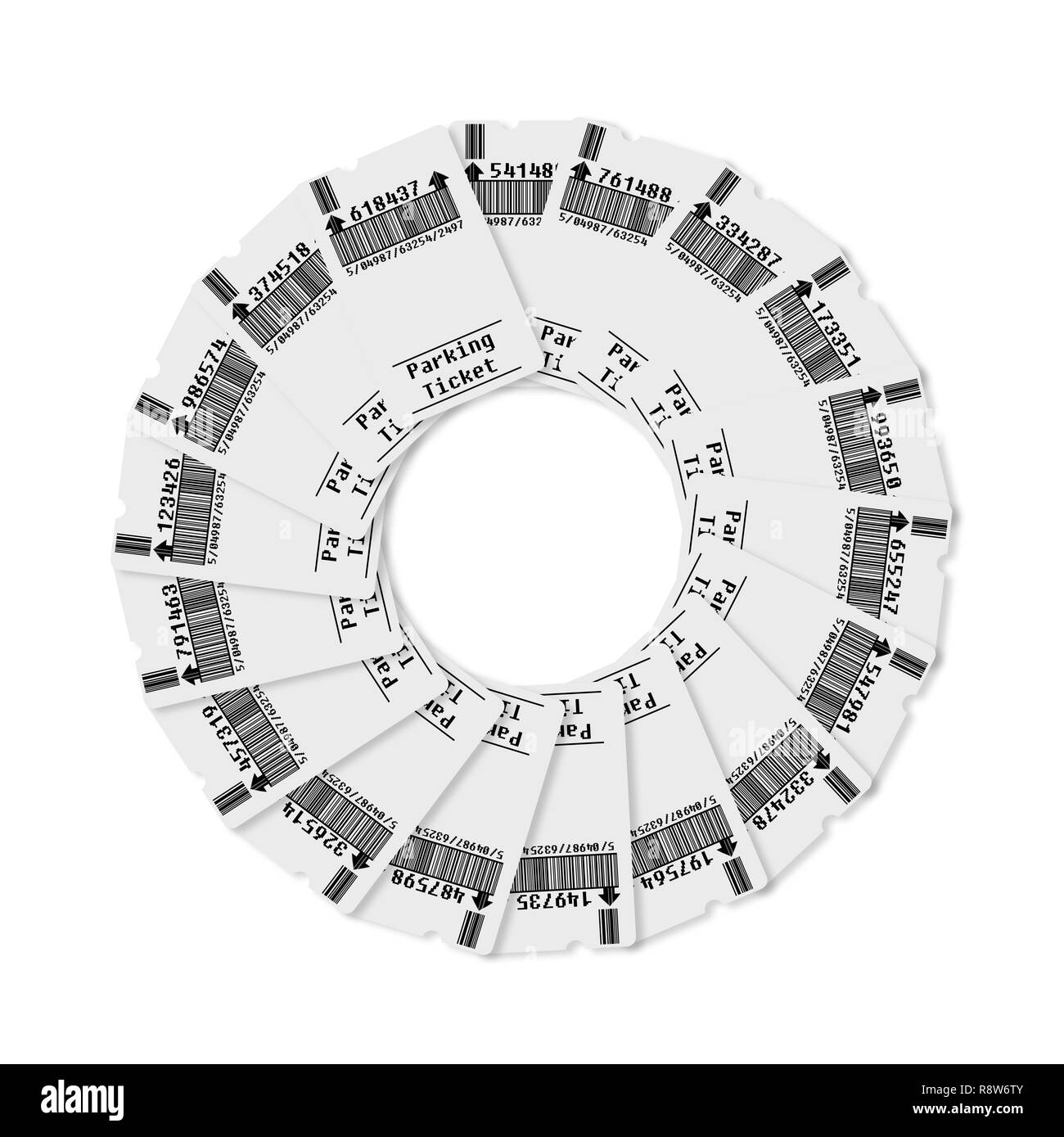 Ticket for parking area on white background. Note: bar code and code ...