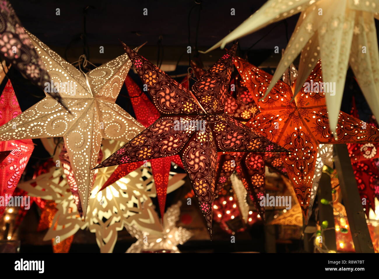 Star lanterns . A background of star lanterns Stock Photo - Alamy
