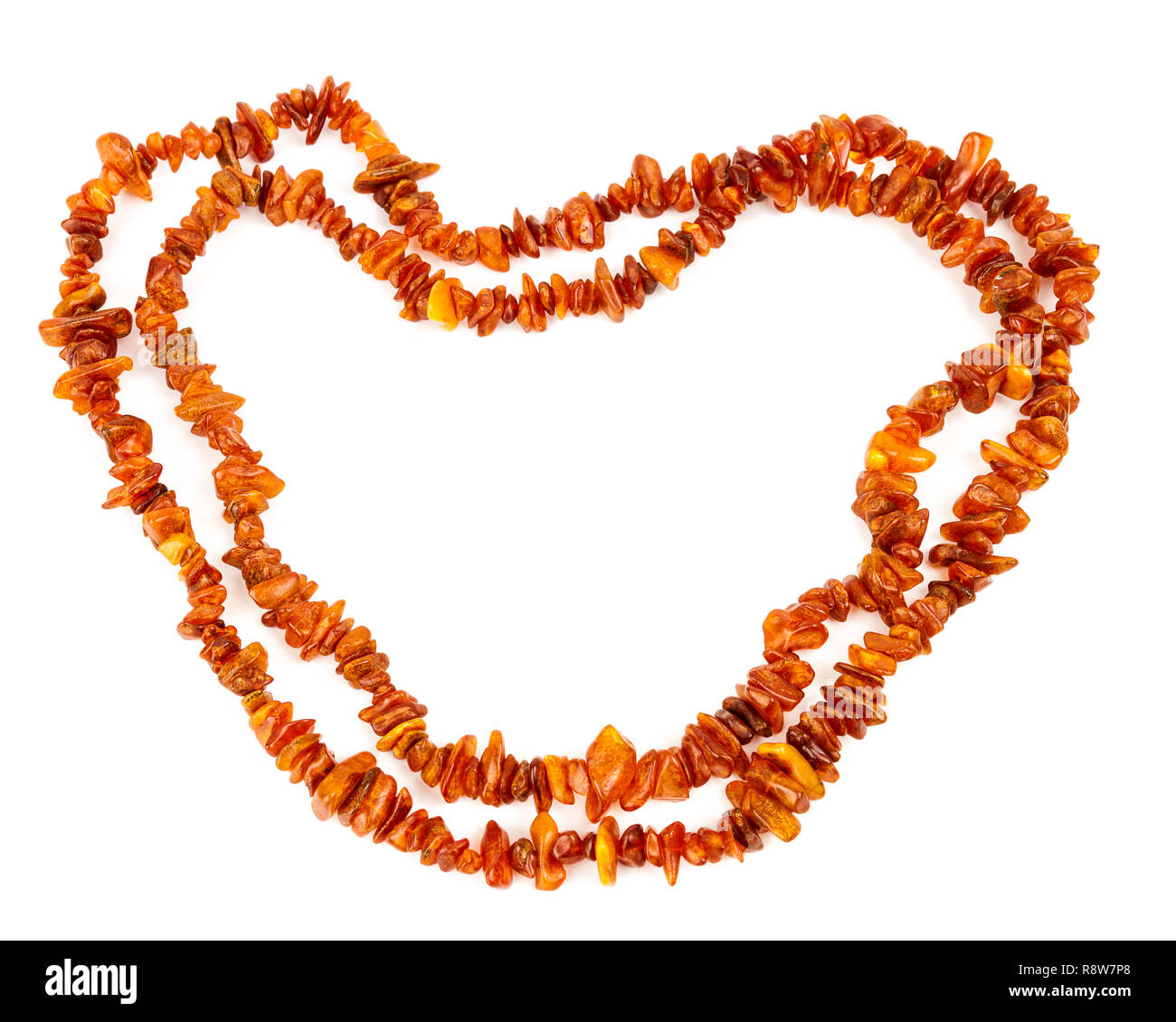 String of Baltic amber beads isolated on white background. Bright ...