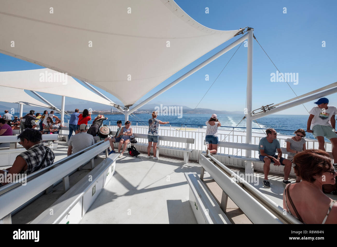 Ferry boat operating between Tarifa and Tangier (Morocco Stock Photo ...