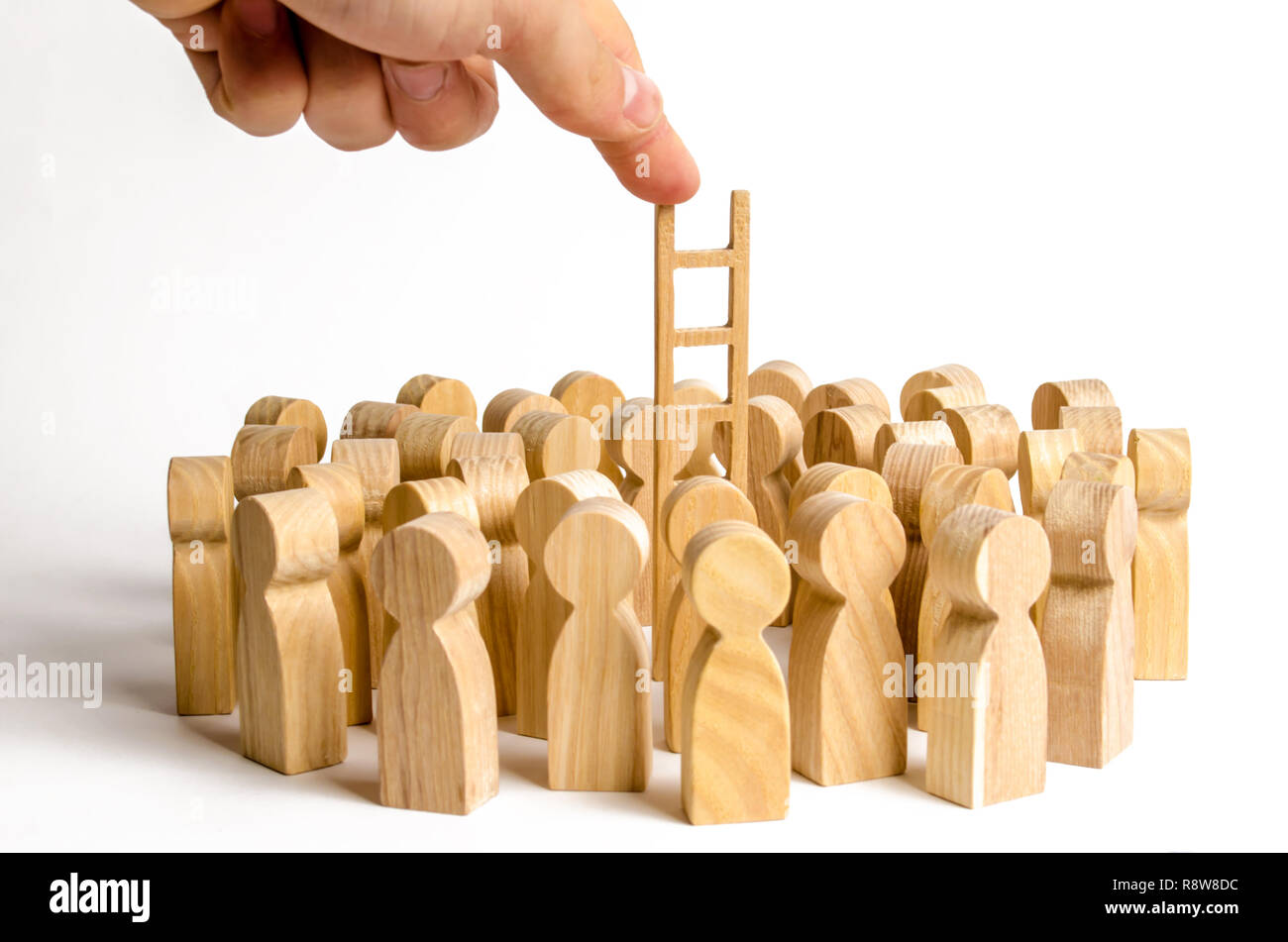 The hand stretches the ladder to a group of human figures. career ...