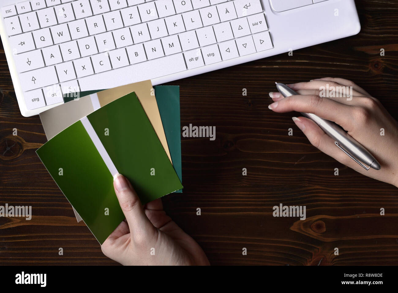 Color samples cmyk on black keyboard desk Stock Photo - Alamy
