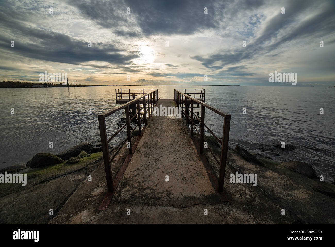 old rusty metal bridge in port. pier in the sea Stock Photo - Alamy