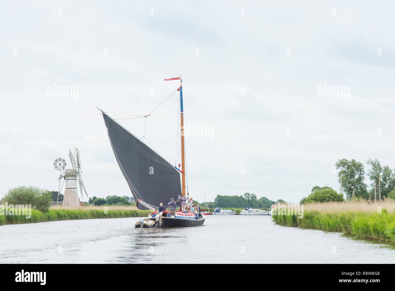 Wherry, traditional sailing boat on Norfolk Broads, River Thurne, in ...