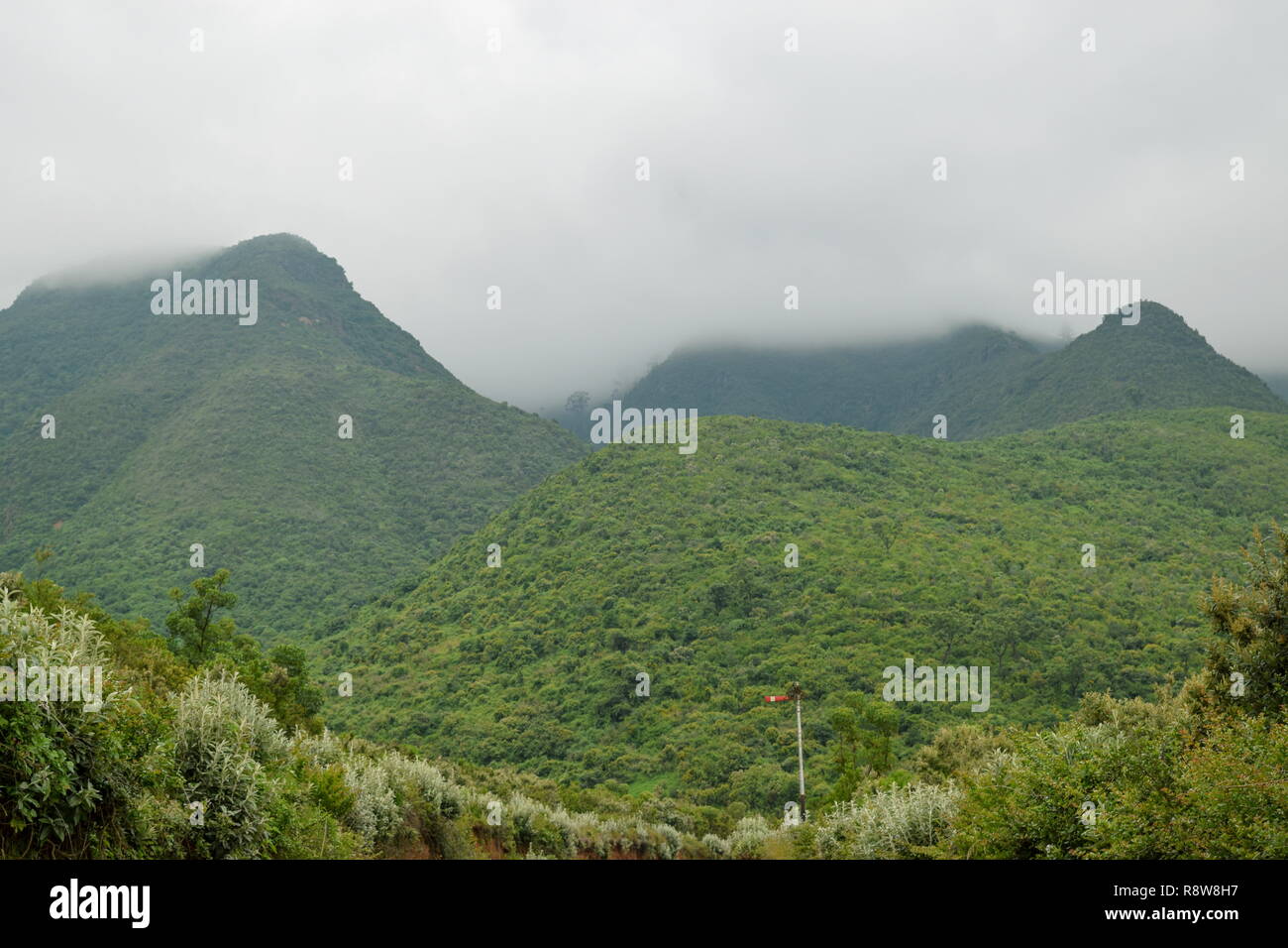 Mountain landscapes against a foggy background, Kijabe Hills in the ...