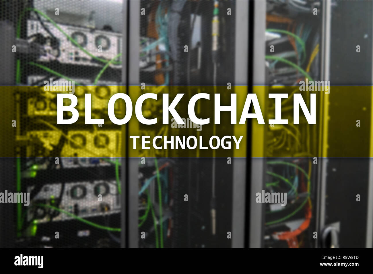 Blockchain technology, cryptocurrency mining. Server room data Stock ...
