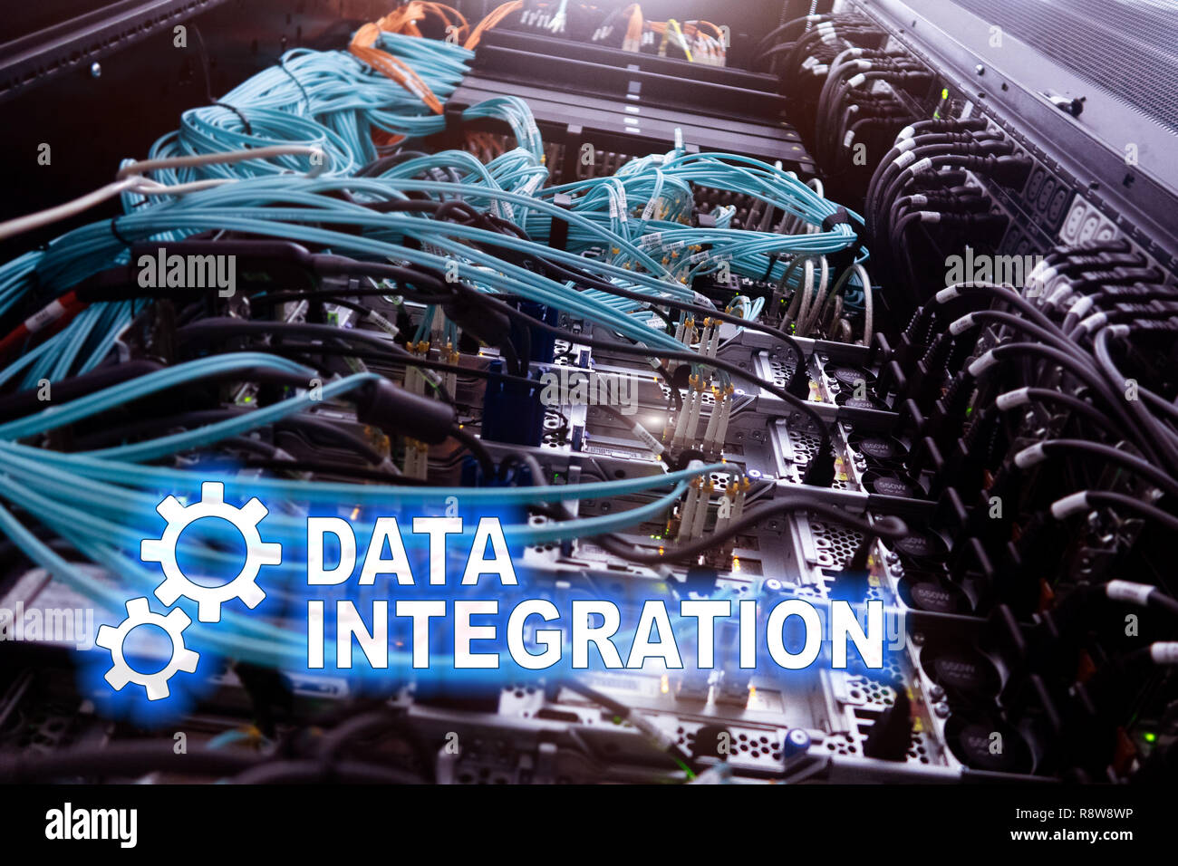Data integration information technology concept on server room ...