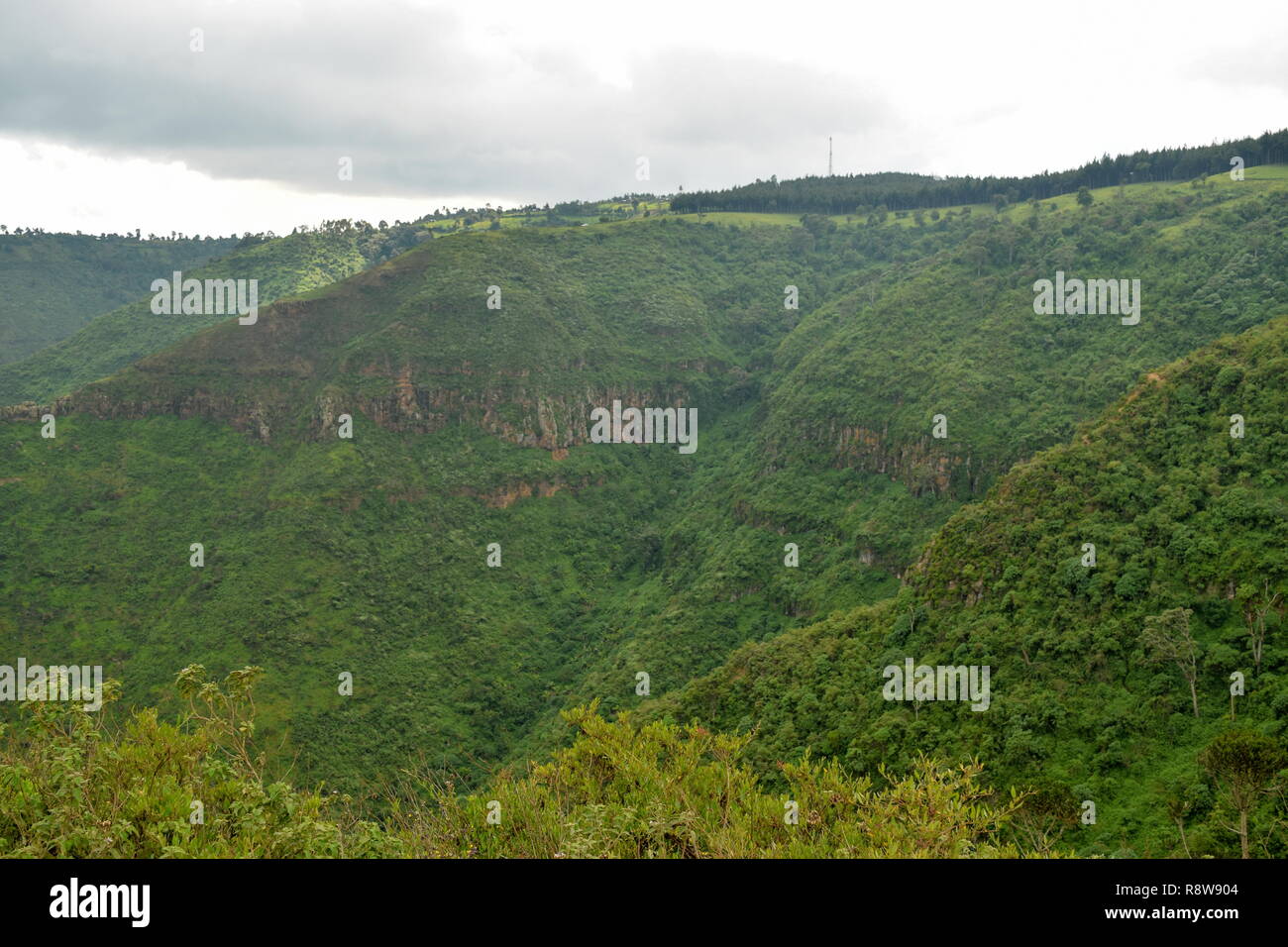 Mountain landscapes against a foggy background, Kijabe Hills in the ...
