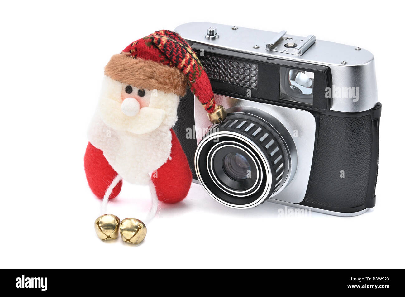 Santa Claus and vintage camera on white isolated background for new ...