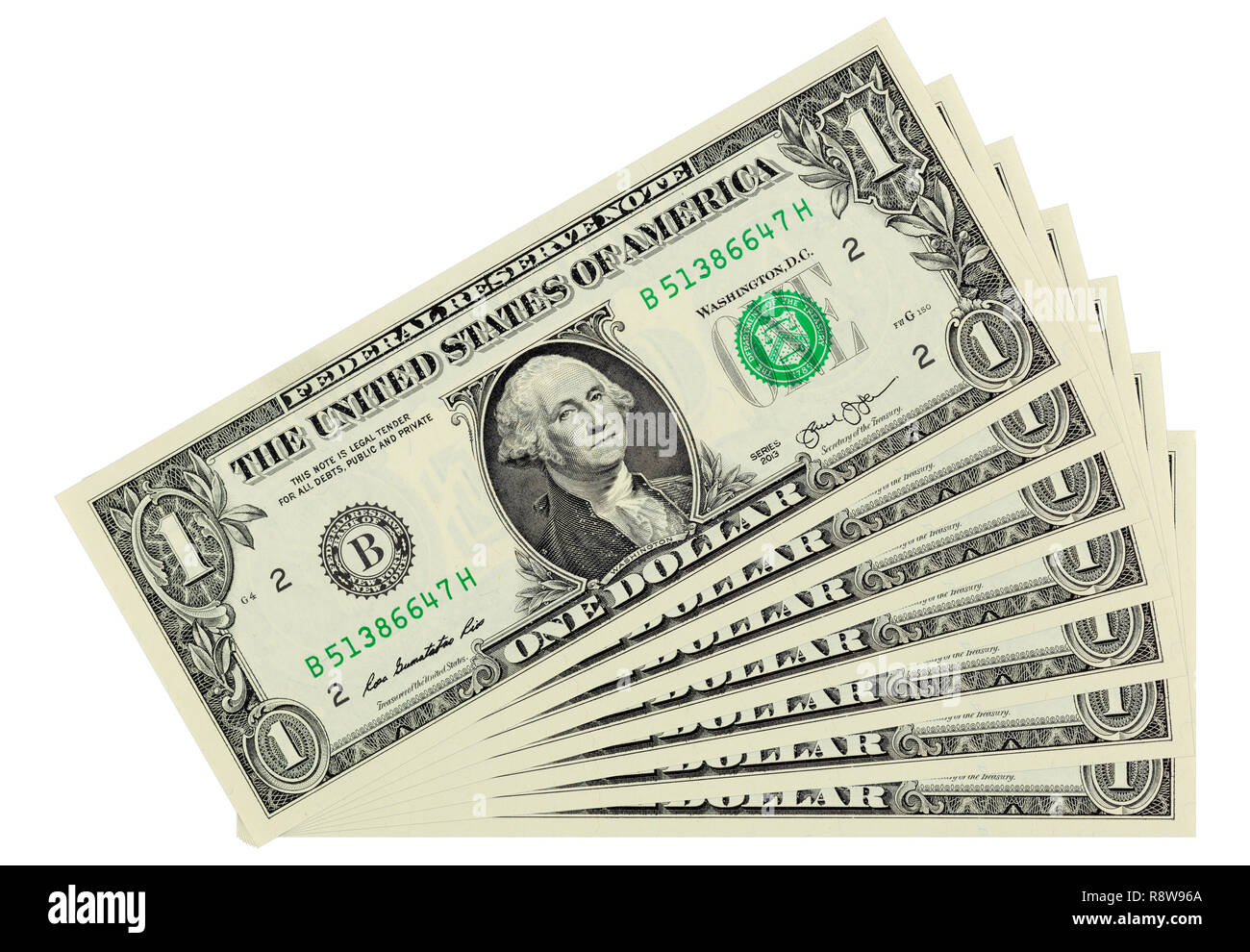 One dollar bills on white background isolated Stock Photo - Alamy