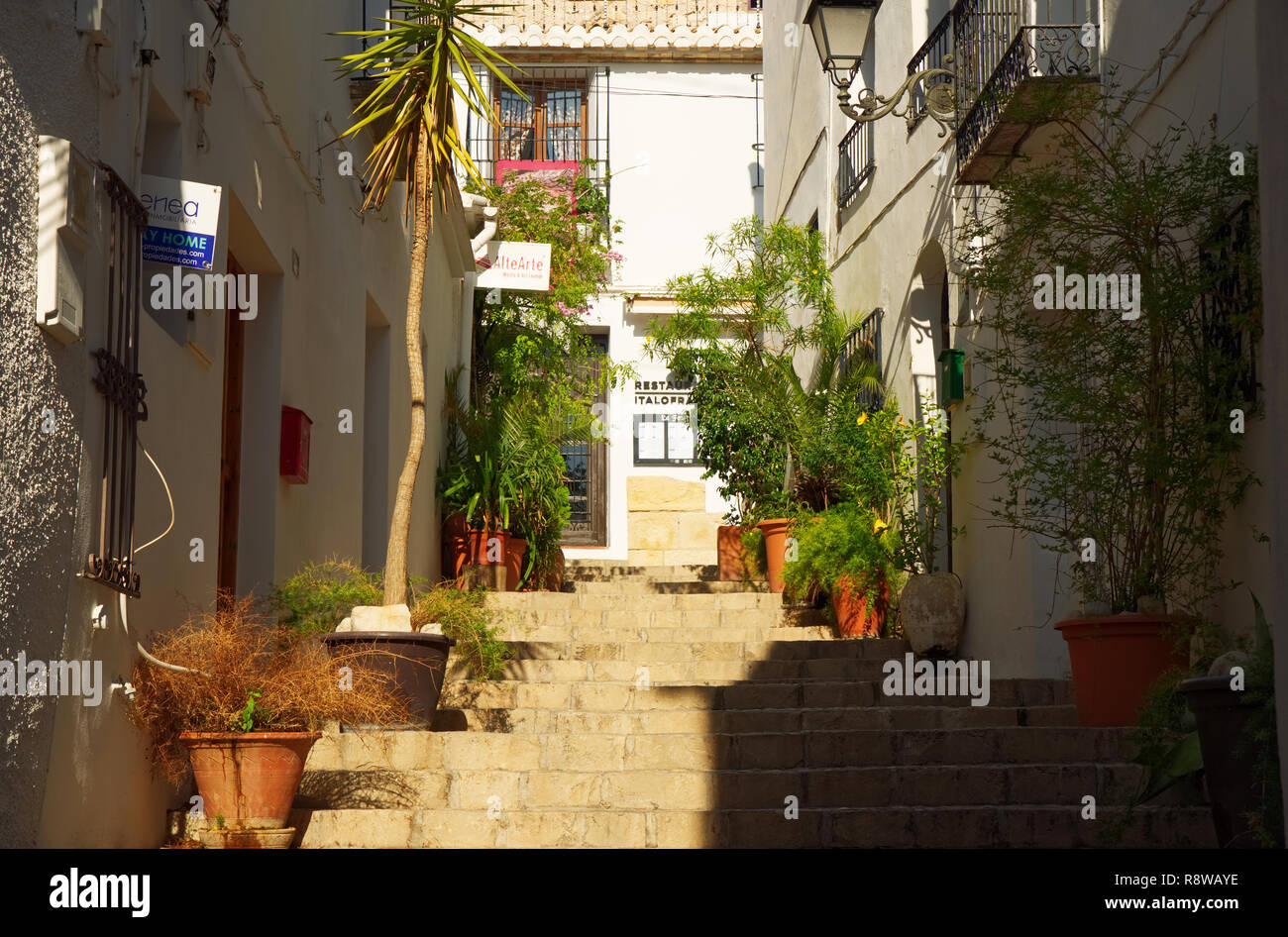 Stairs decorated with different plants in the Altea Old Town, Altea ...
