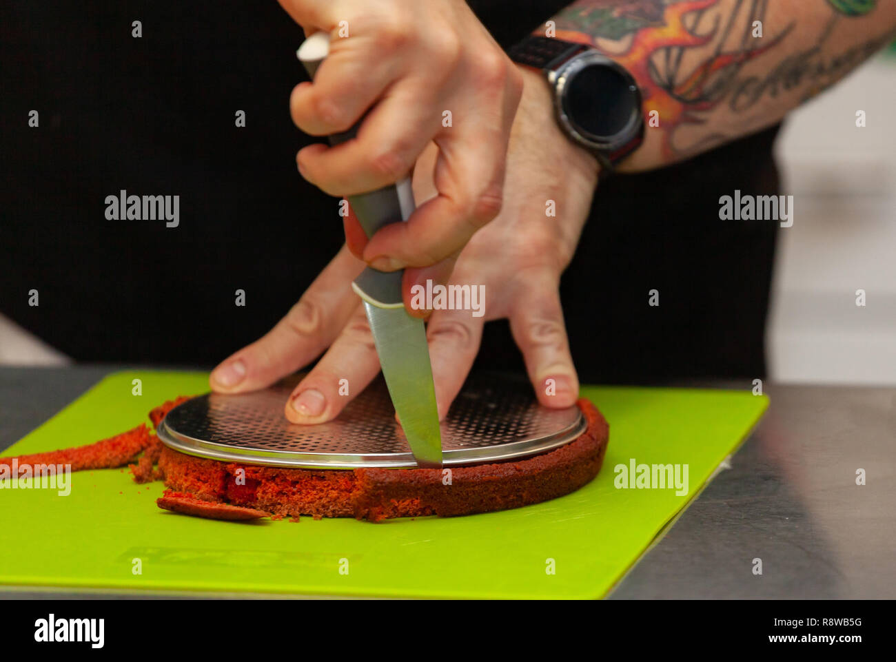 Sponge cake for red velvet cake preparation Stock Photo - Alamy