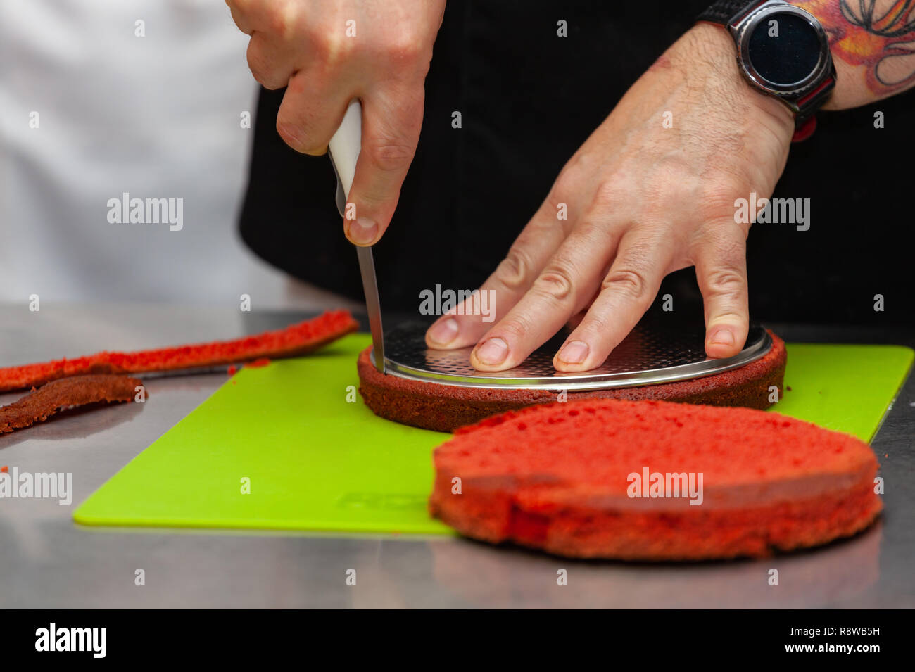 Sponge cake for red velvet cake preparation Stock Photo - Alamy