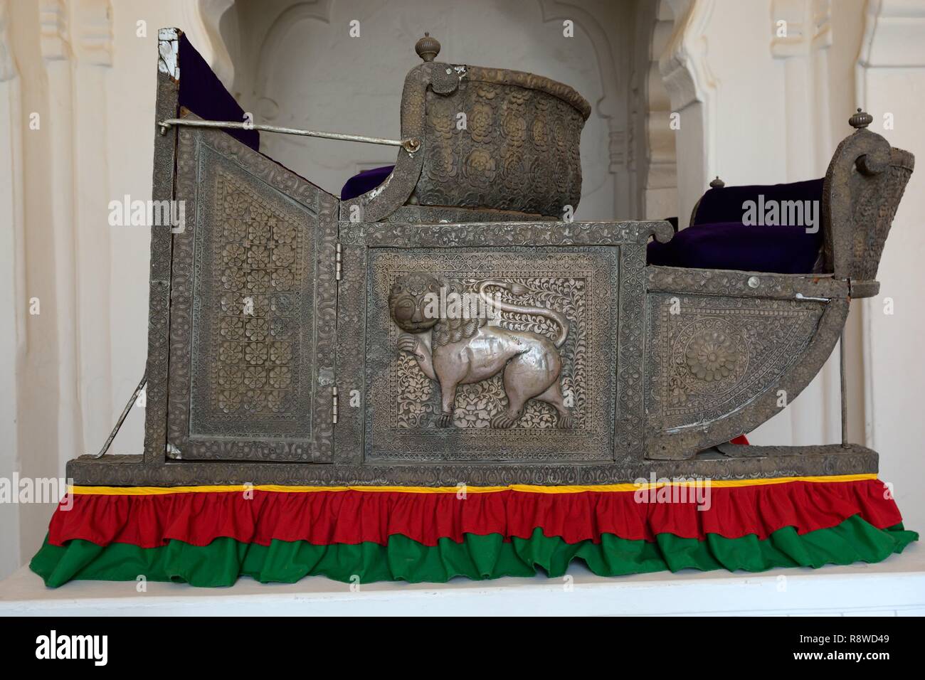Elephant Howdah Elephant Seat wooden frame covered in silver and ...