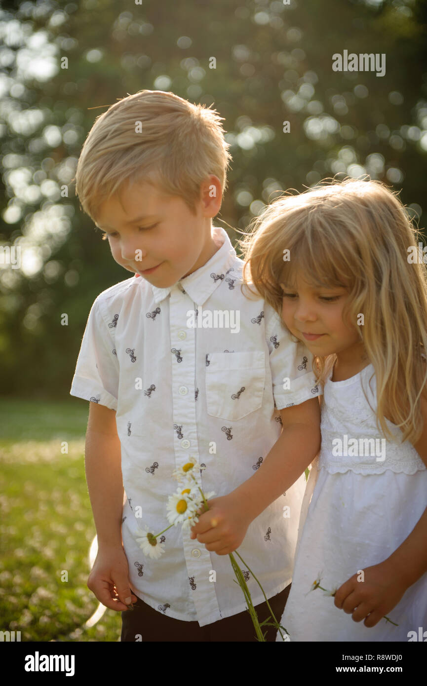 Children playing in field flowers hi-res stock photography and images ...