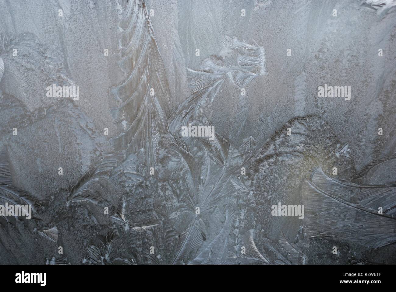 Frozen frost ice patterns on a window Stock Photo - Alamy