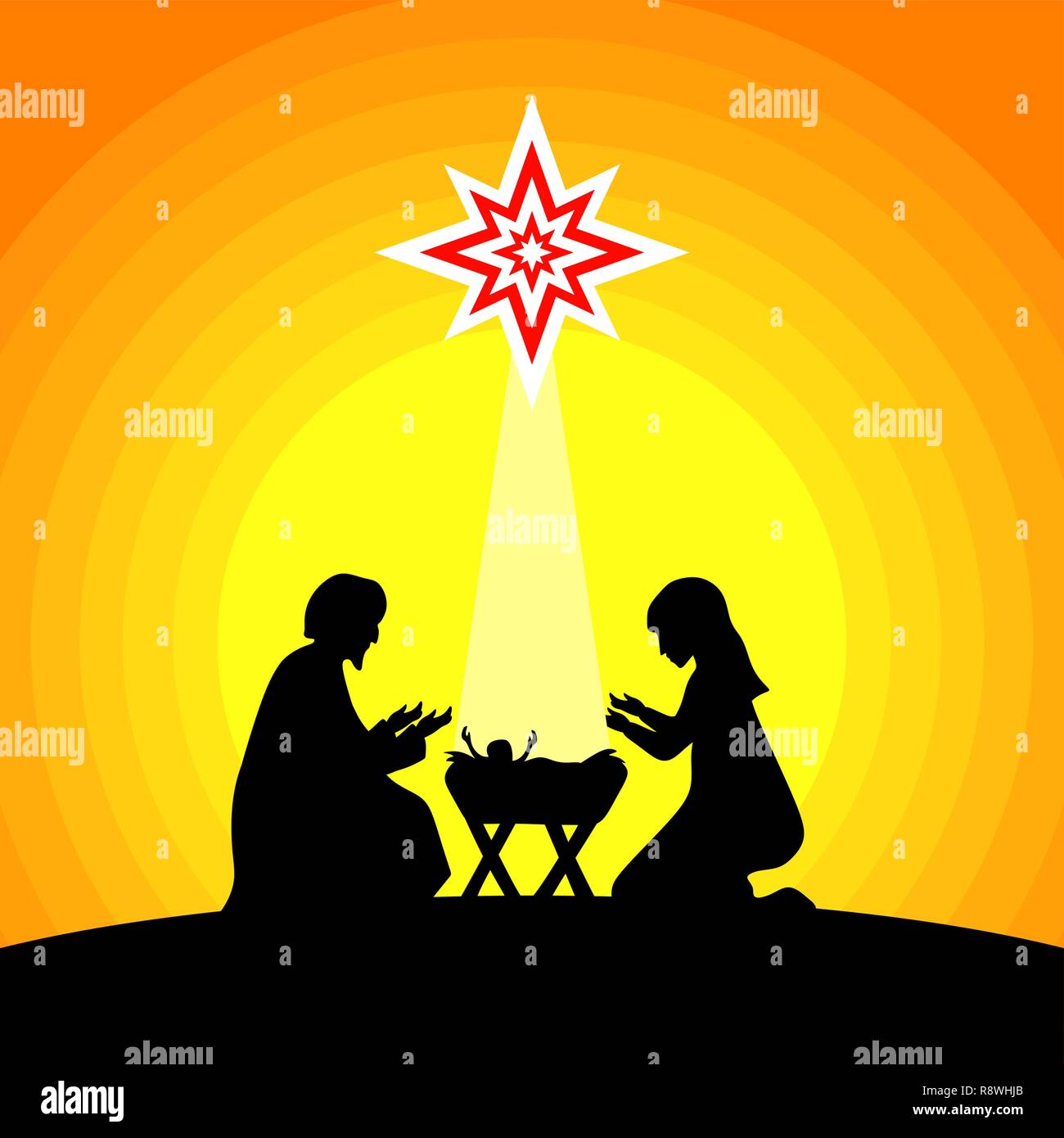 Biblical illustration. Christmas story. Mary and Joseph with the baby ...
