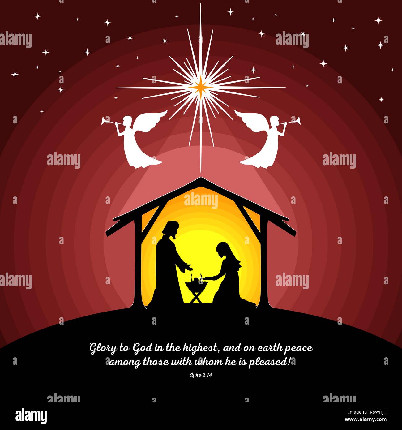 Biblical illustration. Christmas story. Mary and Joseph with the baby ...