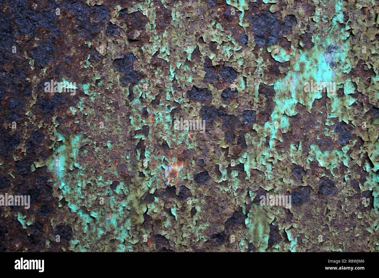 iron oxidized layer of green paint, rusty metal texture with green ...