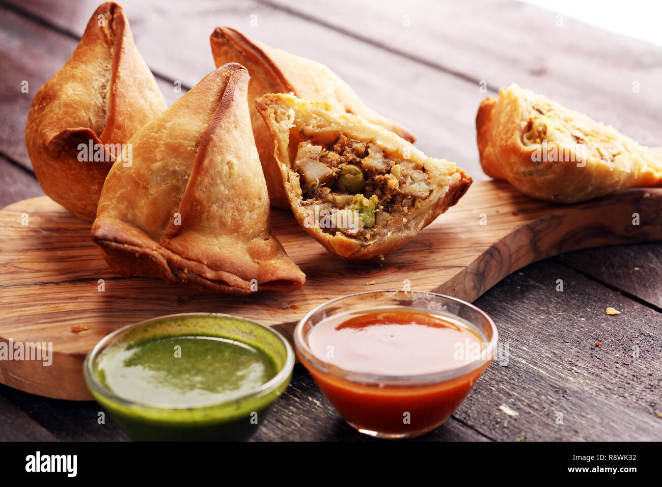 Vegetarian samsa or samosas.Indian special traditional street food ...