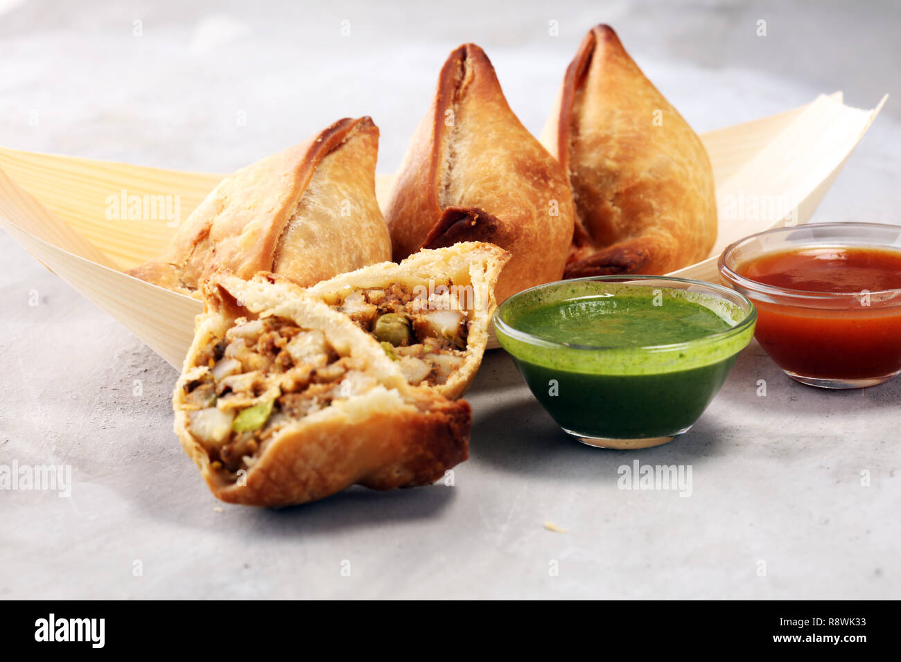 Vegetarian samsa or samosas.Indian special traditional street food ...