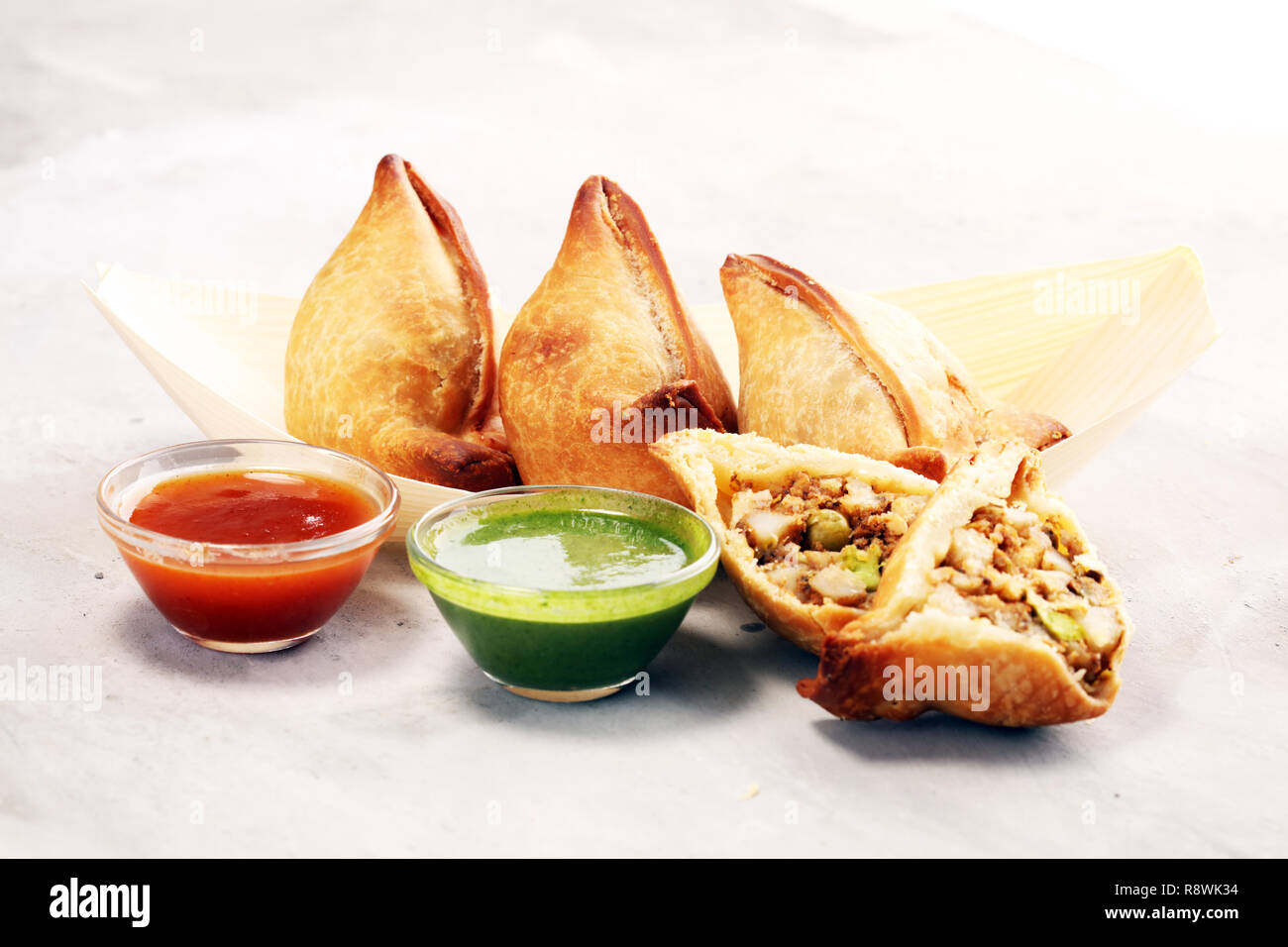 Vegetarian samsa or samosas.Indian special traditional street food ...