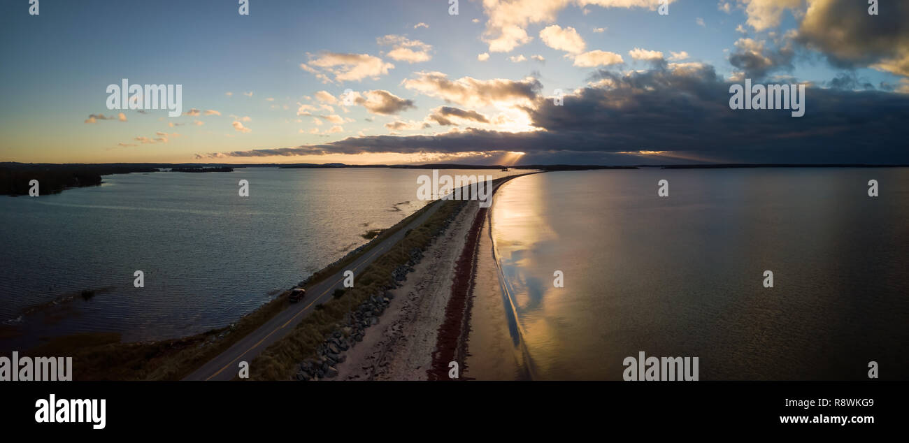 Aerial panoramic view of a beautiful beach on the Atlantic Ocean during ...
