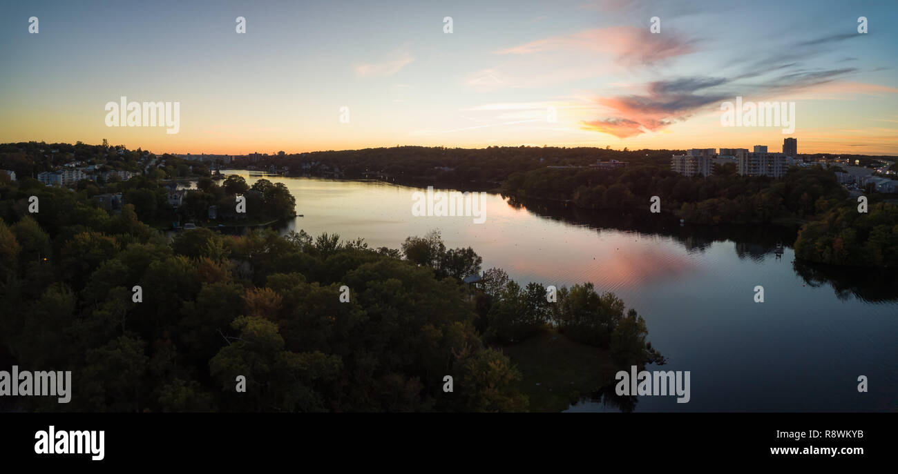 Aerial panoramic view of a Lake Banook in the Modern City during a ...