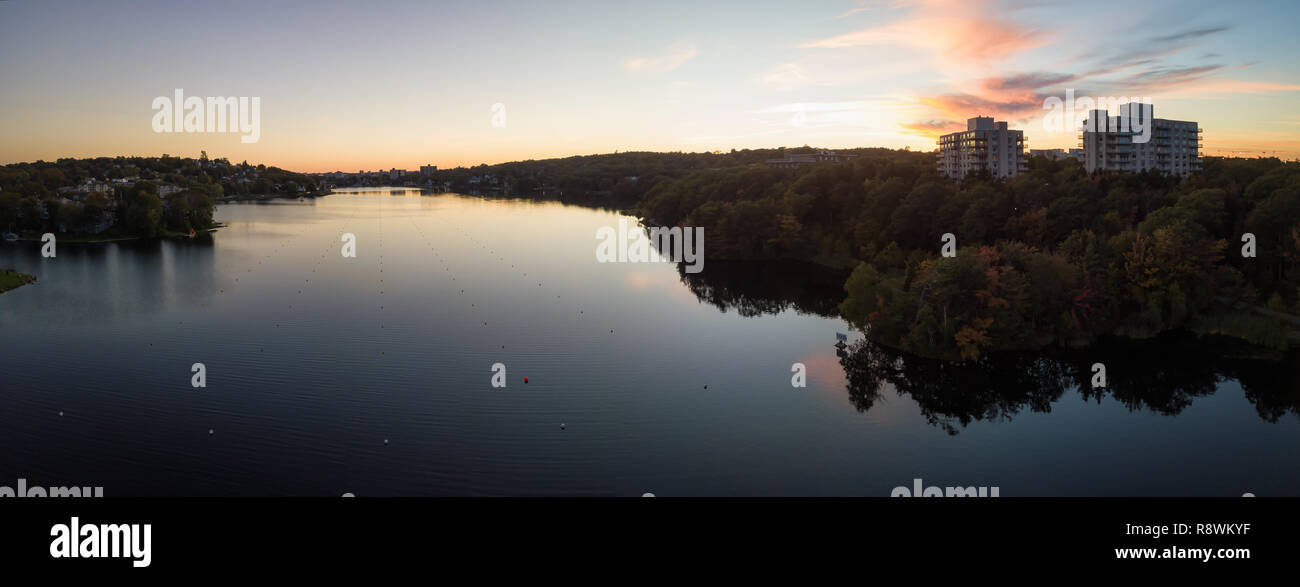 Aerial panoramic view of a Lake Banook in the Modern City during a ...
