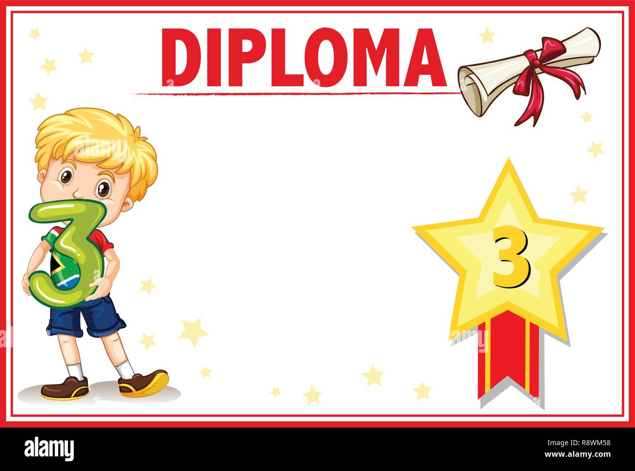 Grade three diploma certificate template illustration Stock Vector ...