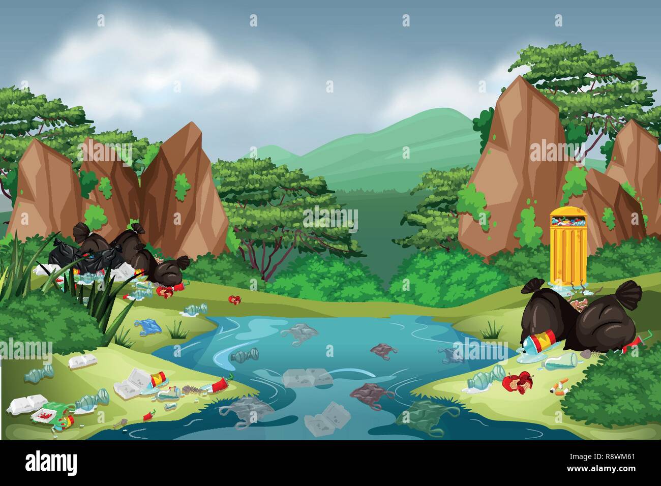 Dump garbage in the forest illustration Stock Vector Image & Art - Alamy