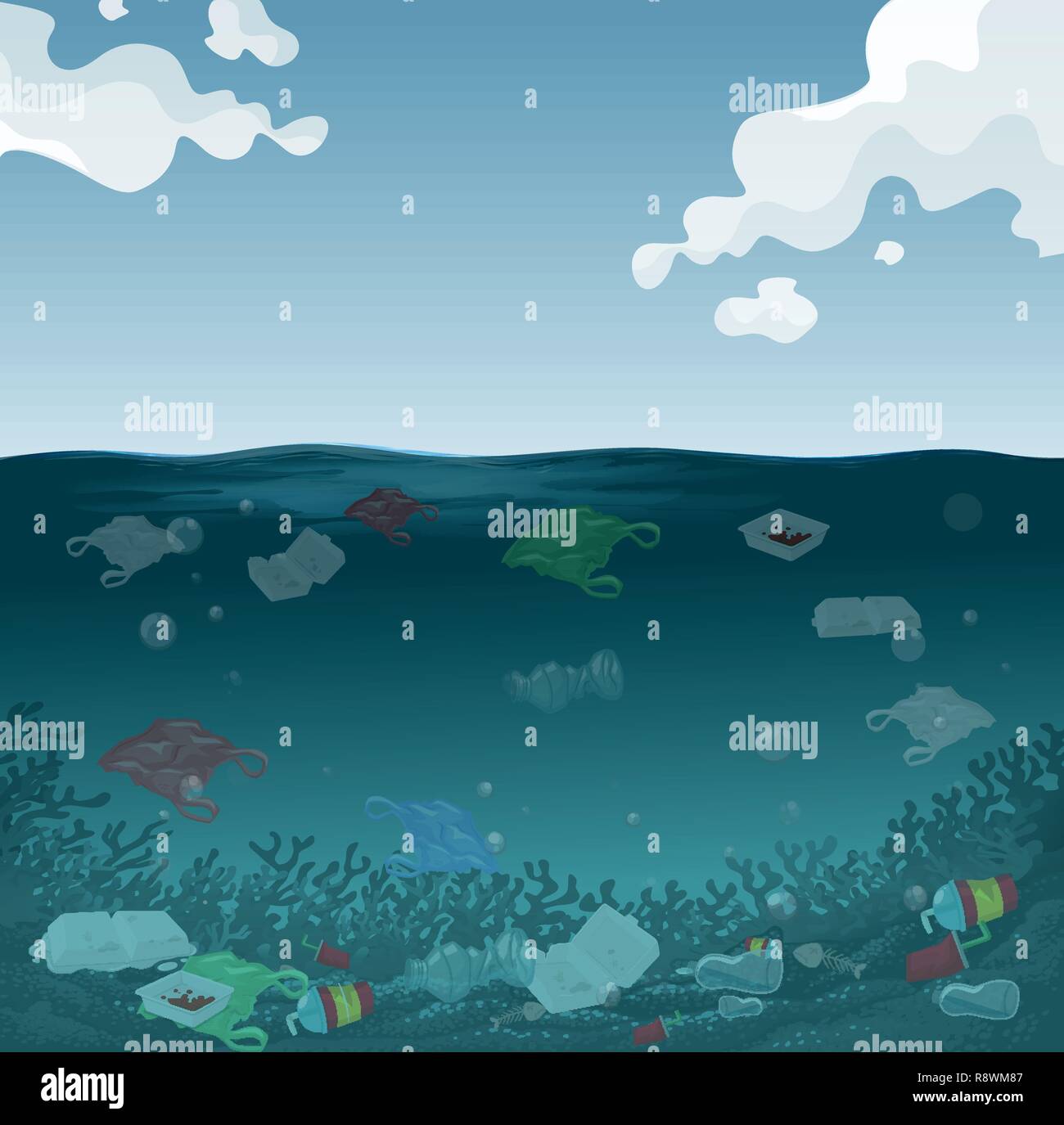 An marine pollution background illustration Stock Vector Image & Art ...