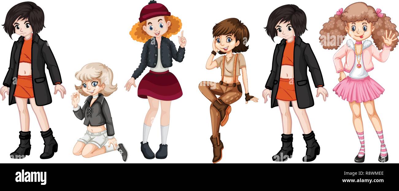 Set of female teenager character illustration Stock Vector Image & Art ...