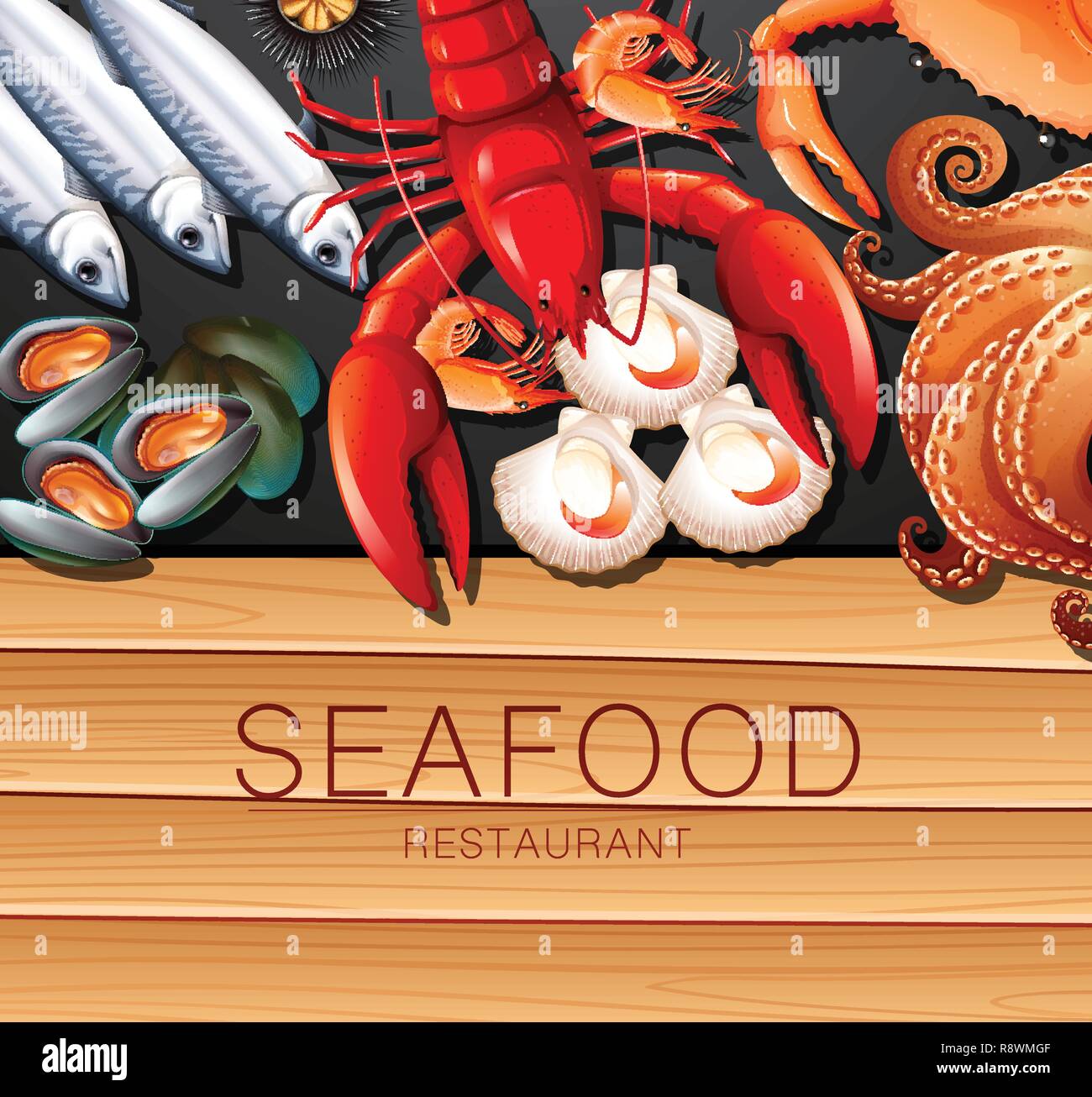Set of fresh seafood illustration Stock Vector Image & Art - Alamy