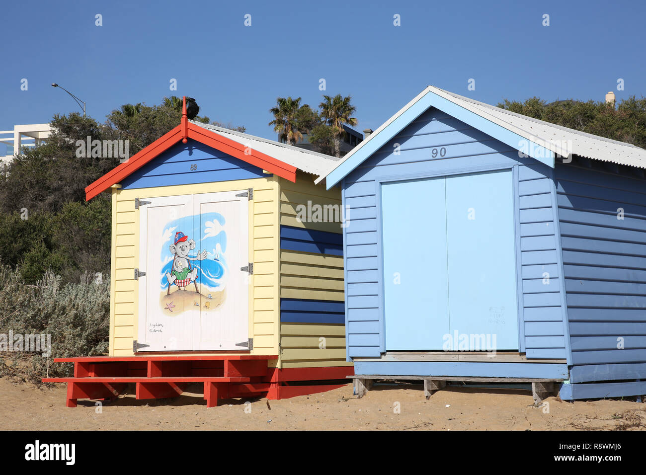 The iconic Brighton Bathing Boxes at Brighton Beach, Melbourne ...