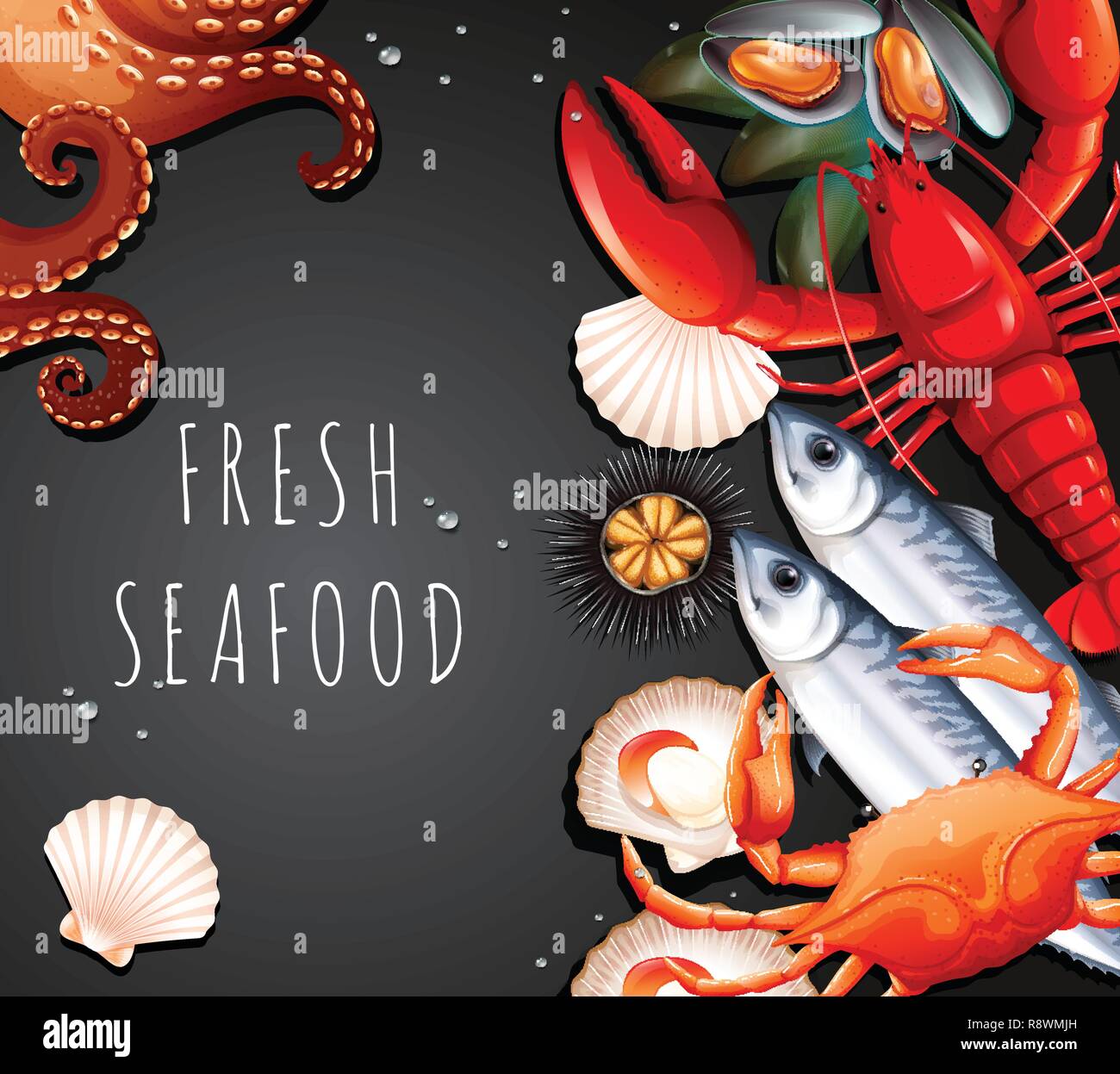 Set of fresh seafood illustration Stock Vector Image & Art - Alamy