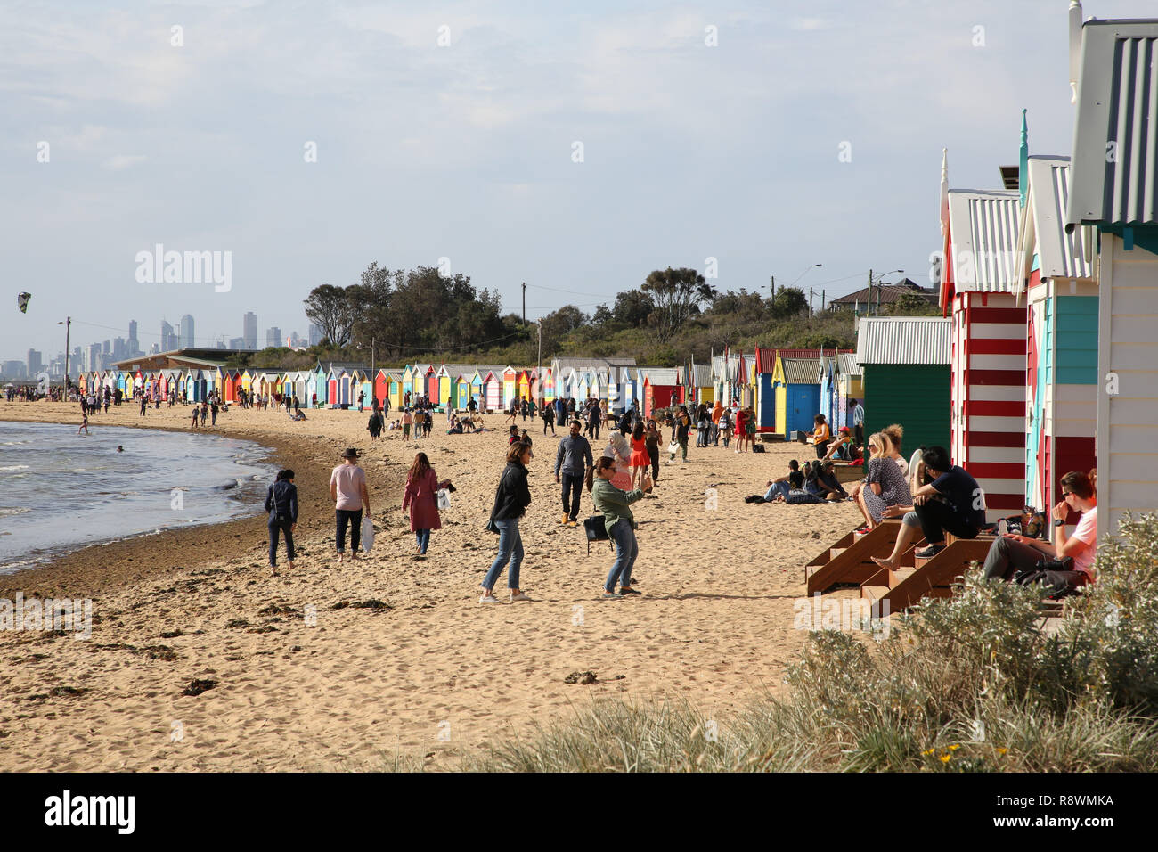 The iconic Brighton Bathing Boxes at Brighton Beach, Melbourne ...