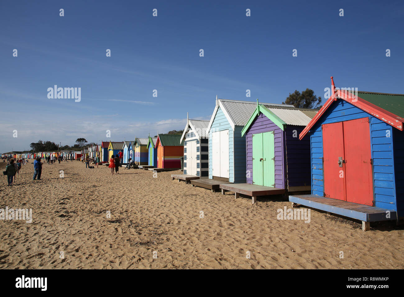 The iconic Brighton Bathing Boxes at Brighton Beach, Melbourne ...