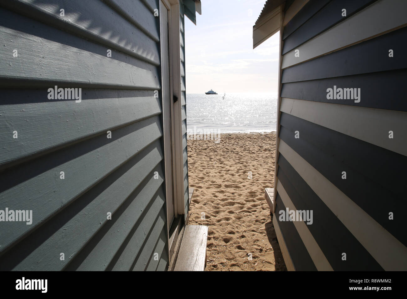 The iconic Brighton Bathing Boxes at Brighton Beach, Melbourne ...