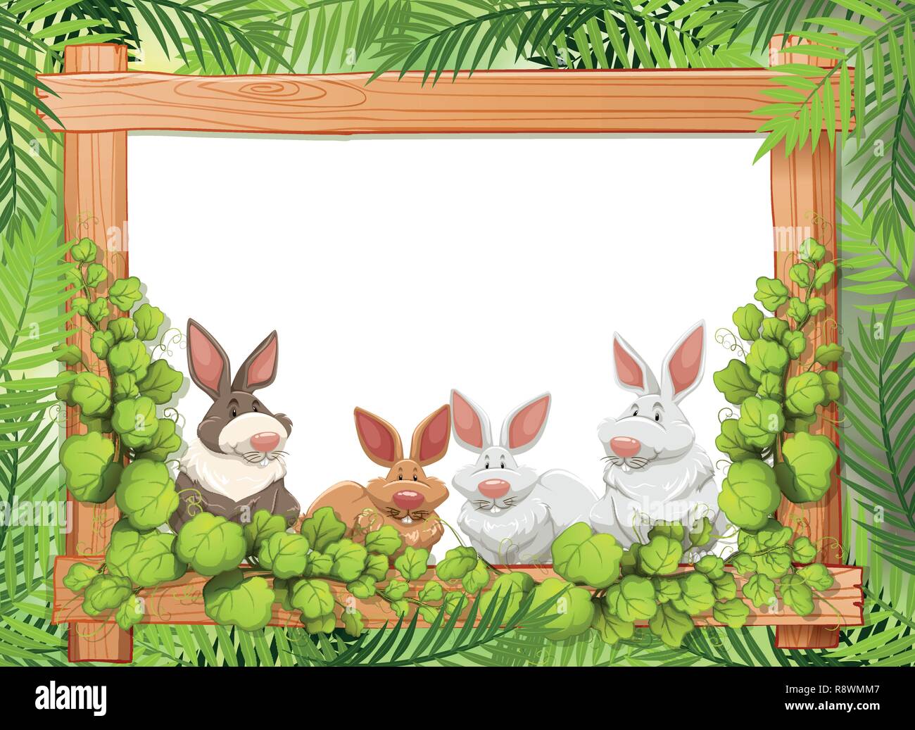 Cute rabbit on wooden frame illustration Stock Vector Image & Art - Alamy