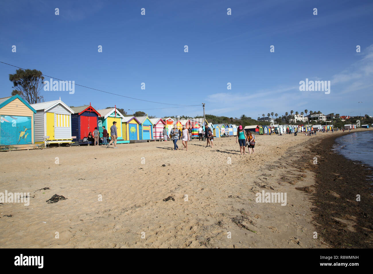 The iconic Brighton Bathing Boxes at Brighton Beach, Melbourne ...