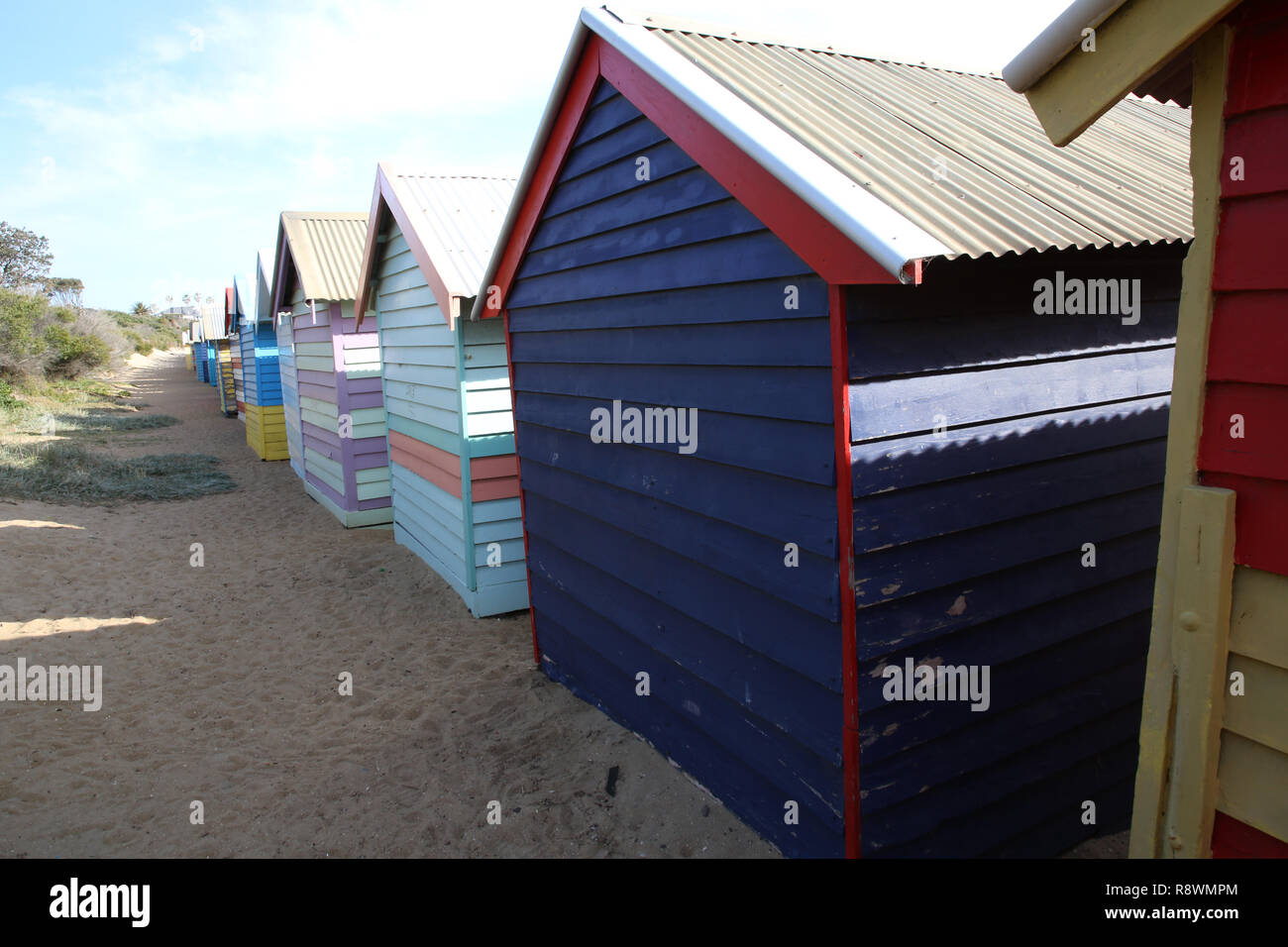 The iconic Brighton Bathing Boxes at Brighton Beach, Melbourne ...
