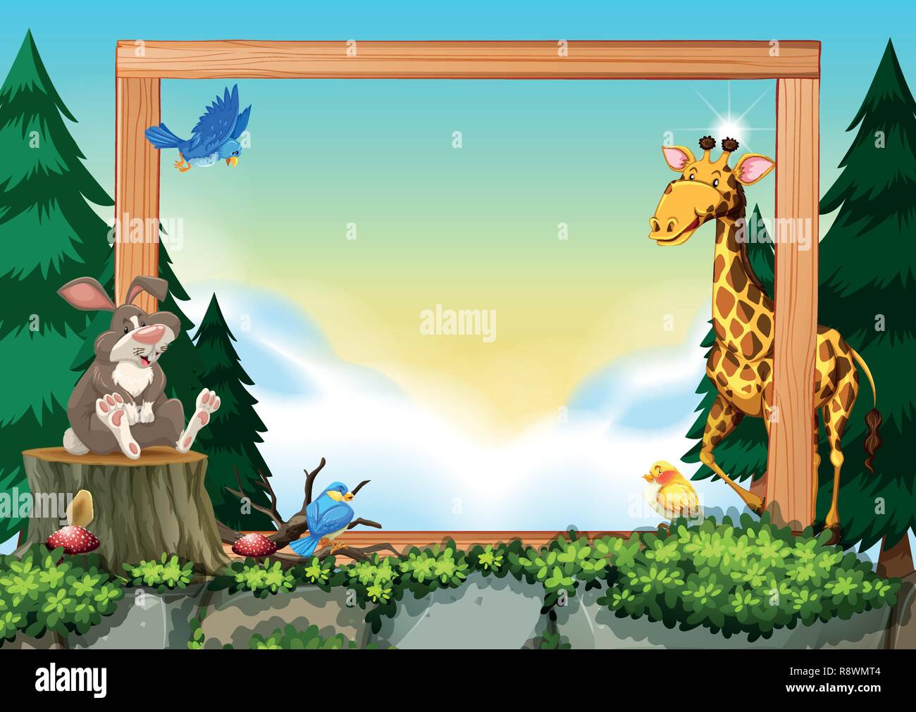 Wild animals on nature frame illustration Stock Vector Image & Art - Alamy