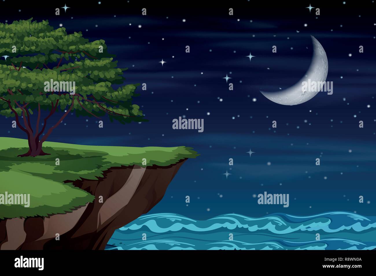 A cliff landscape at night illustration Stock Vector Image & Art - Alamy